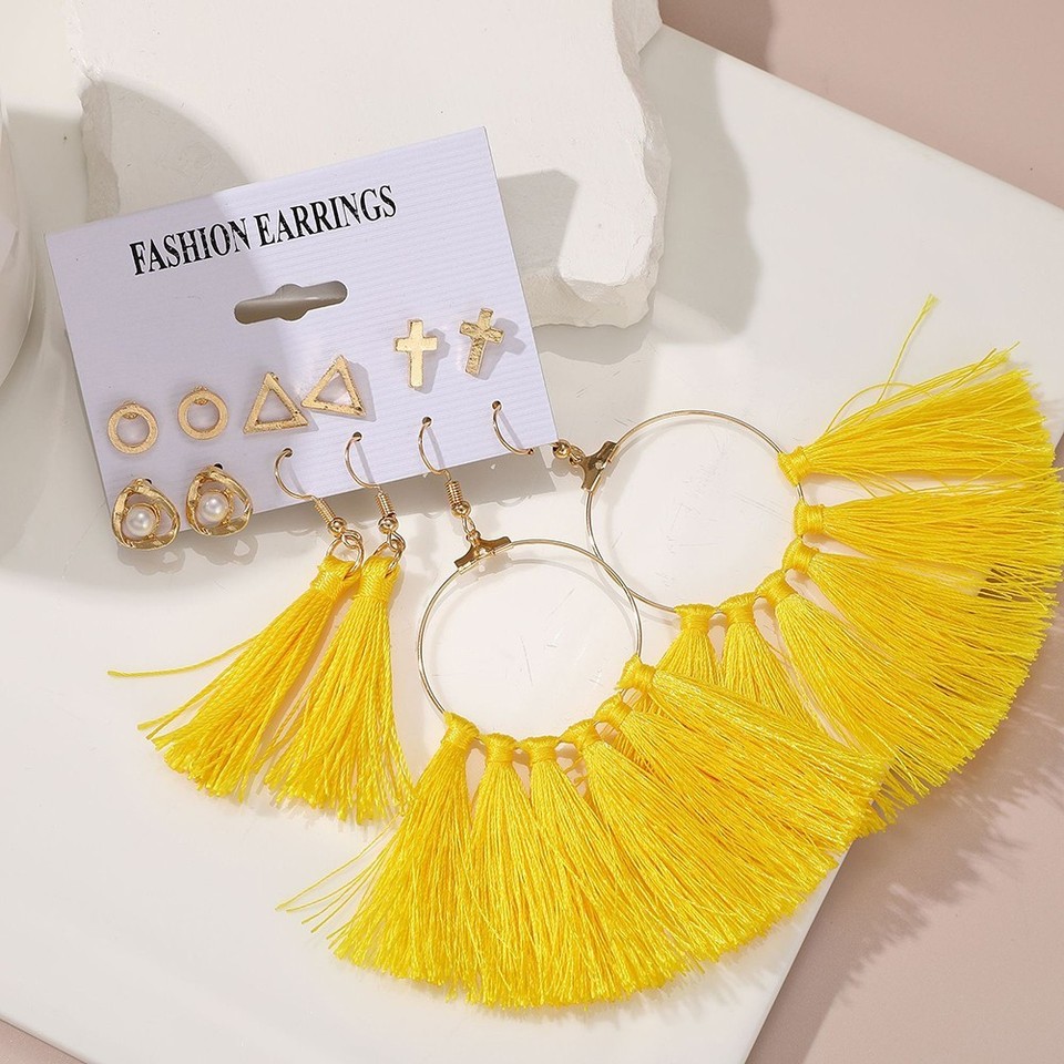 Boho Tassel Earrings Set with Flower Design and Imitation Pearl ...