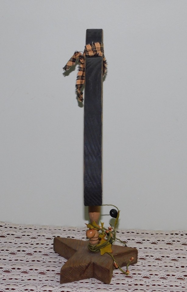 HANDMADE 14" WOODEN CROW ATOP STAR & SPINDLE FOLK ART PRIMITIVE COUNTRY ...