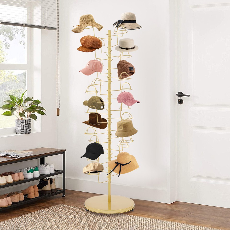 Metal Hats Display Stand Hat Storage Stand With 30 Hooks Freestanding ...