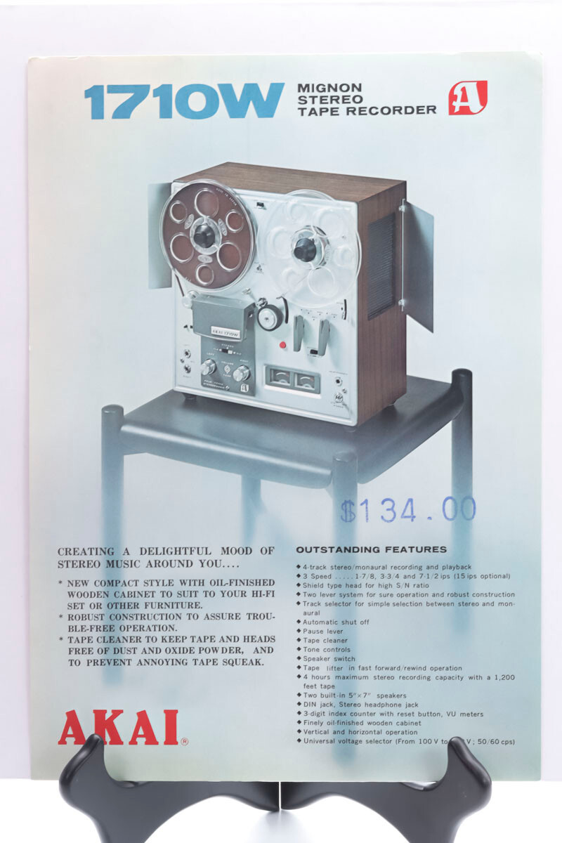 Akai 1710W Mignon Stereo Tape Recorder Ad Sheet with Price Stamp Spec ...