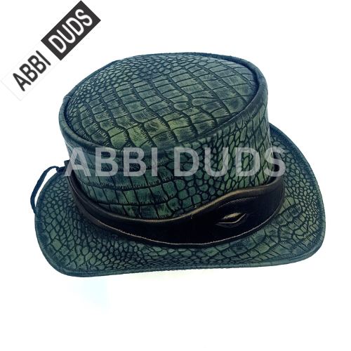 Steampunk Leather Top Hat Green & Black, El Dorado Hat With Eye Band ...