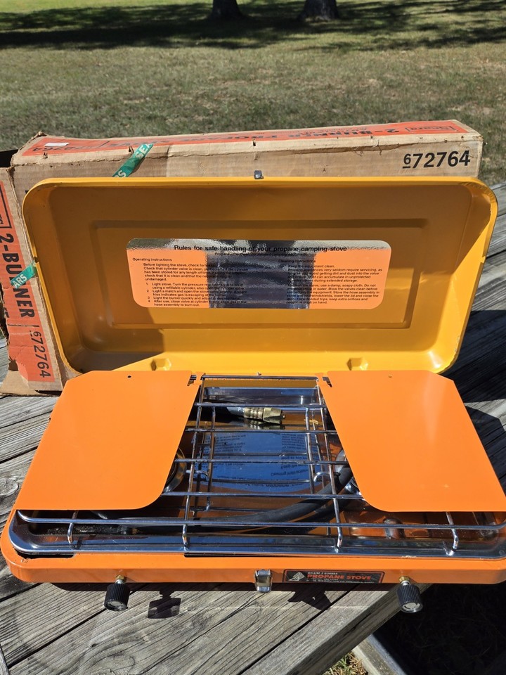 Vintage 1970s Sears 2 Burner Propane Orange Camp Stove 72764 Rare EUC ...