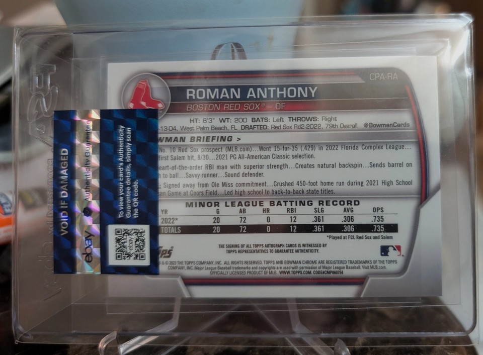 2023 Bowman Chrome Roman Anthony Auto Red Sox Nice Centering eBay ...
