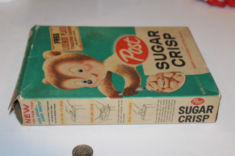 RARE 1950s Post Sugar Crisp Cereal Box Honey Bear License Plate Sticker ...