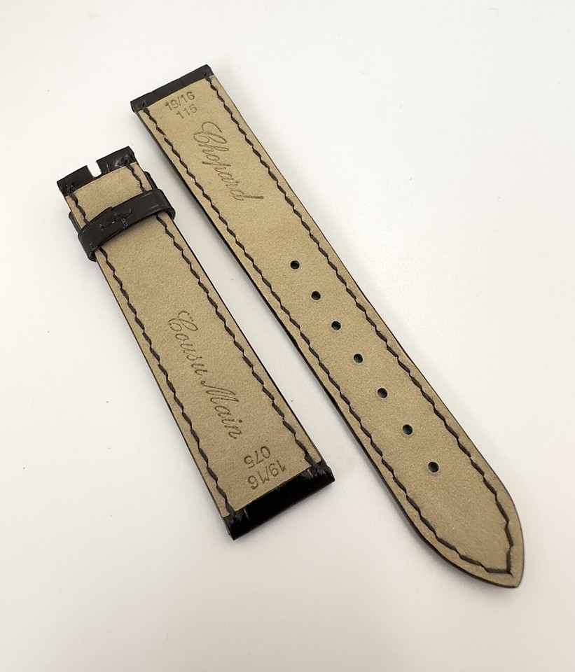Genuine Chopard 19mm x 16mm Shiny Black Alligator Leather Watch Band ...