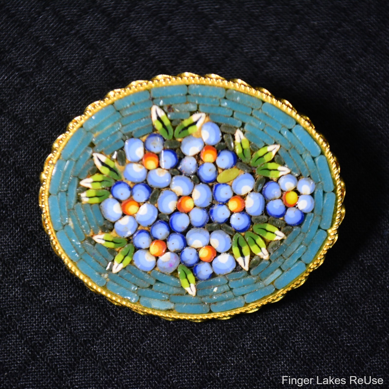 Italian Mosaic Blue And White Daisy Flower Floral Ova… - Gem