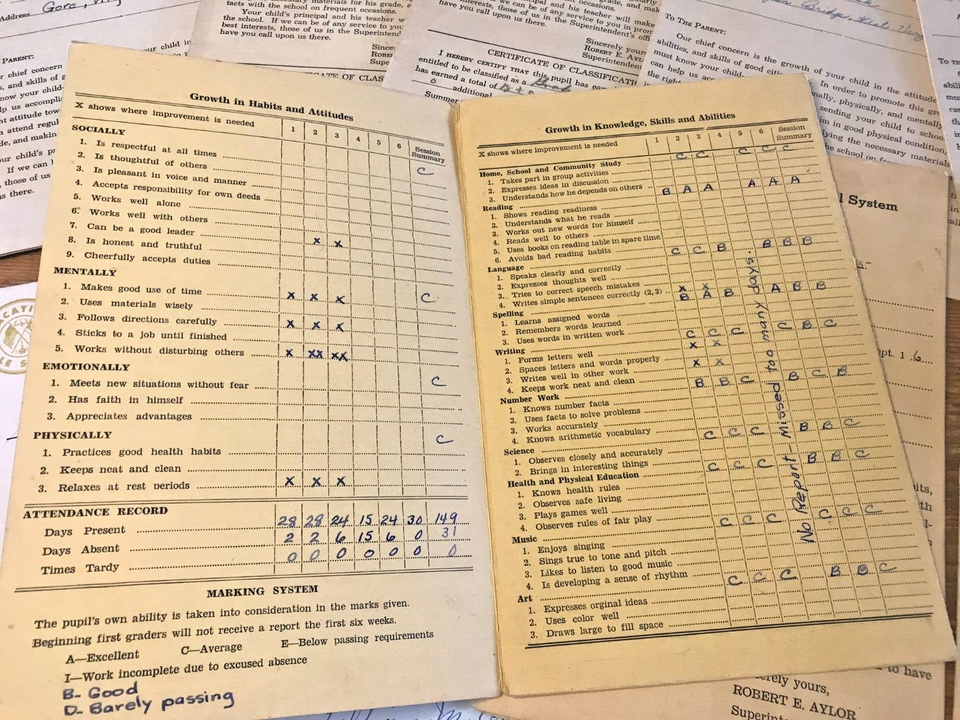 Vintage Report Card Lot 1950s 1960s Virginia VA James Wood Frederick ...