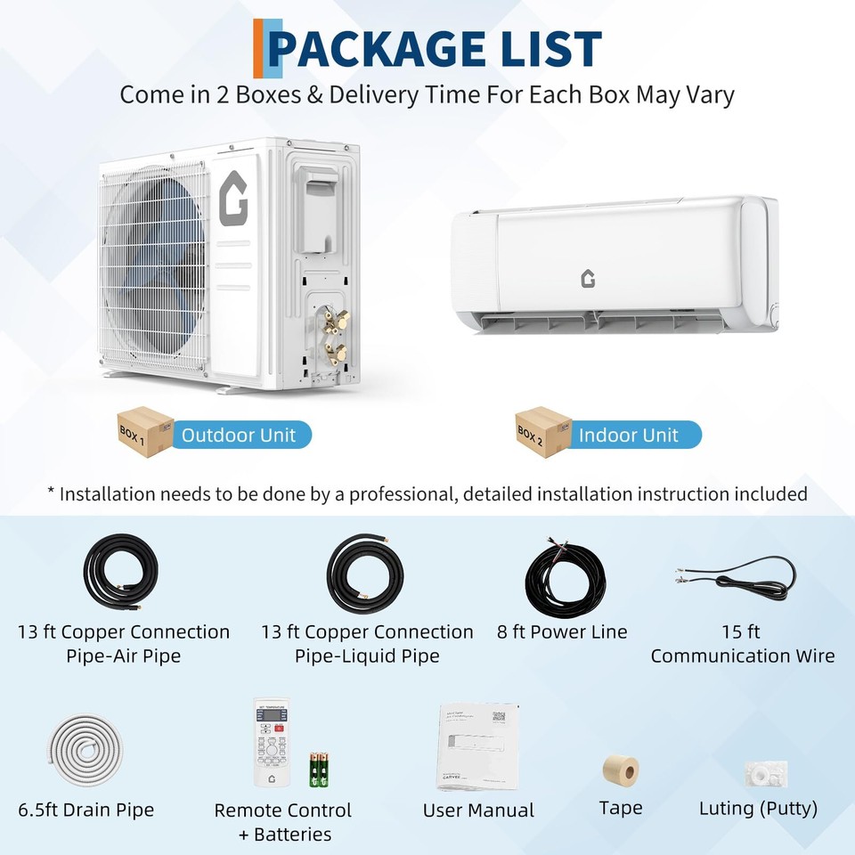 9000-24000 BTU Ductless Air Conditioner Mini Split Heat Pump AC Unit ...