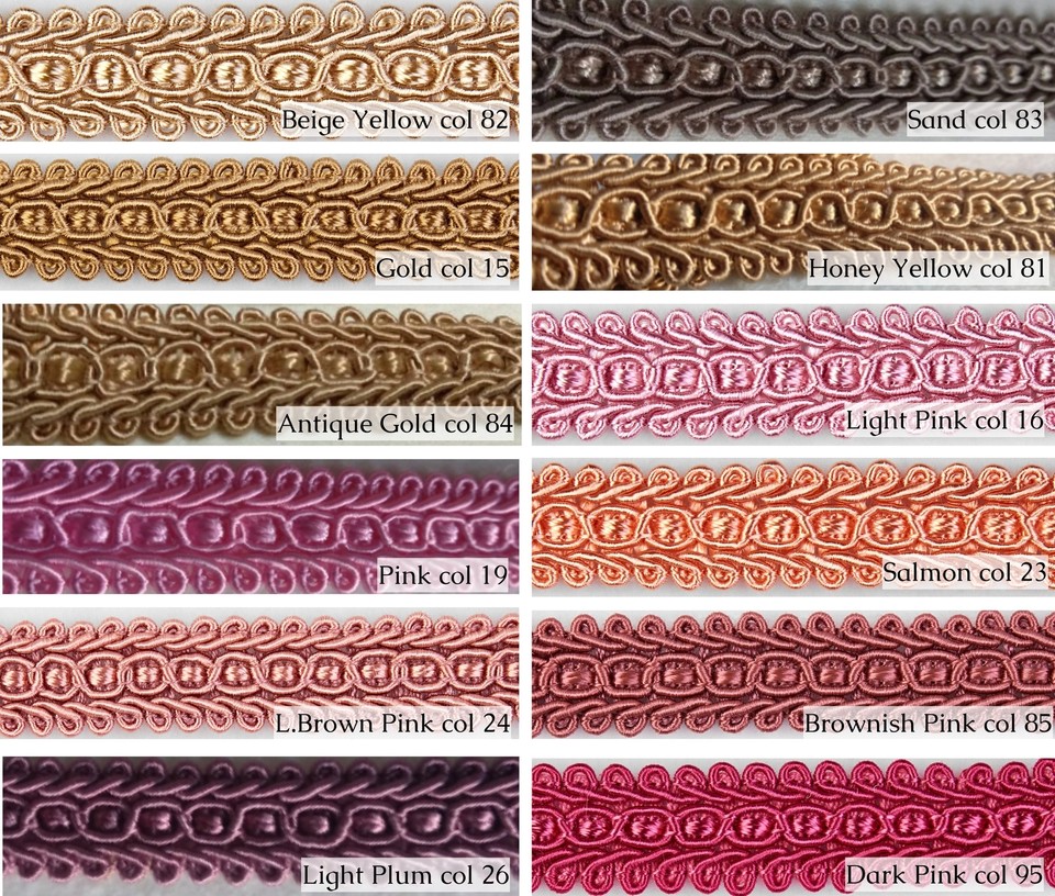 65 Col. Rayon Braid Fringe Trims gimp upholstery 1.8cm - 0.7 inches ...