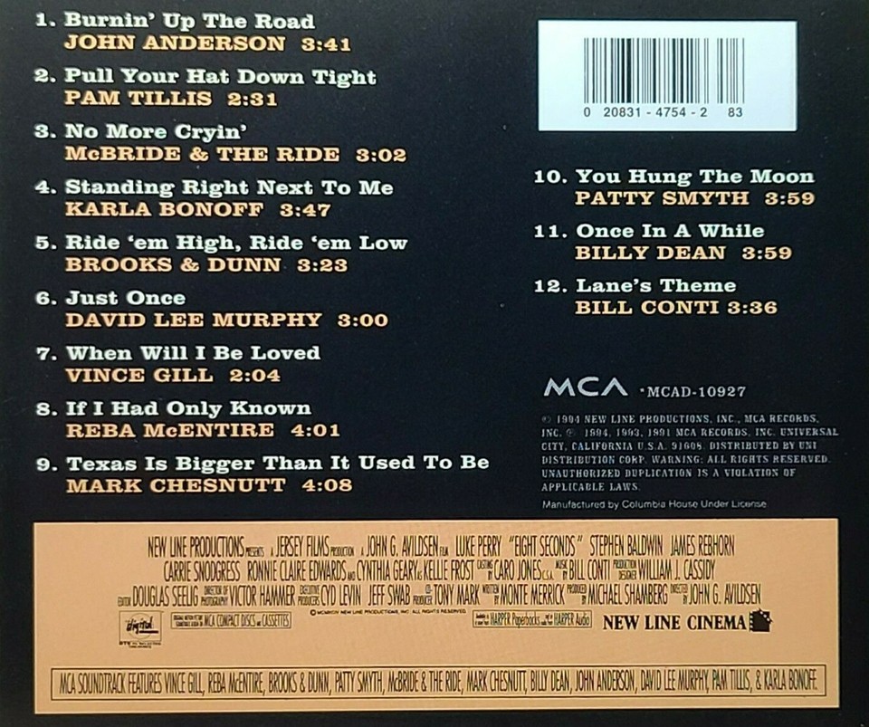 8 Seconds: Original Motion Picture Soundtrack - CD 1994 EXCELLENT ...