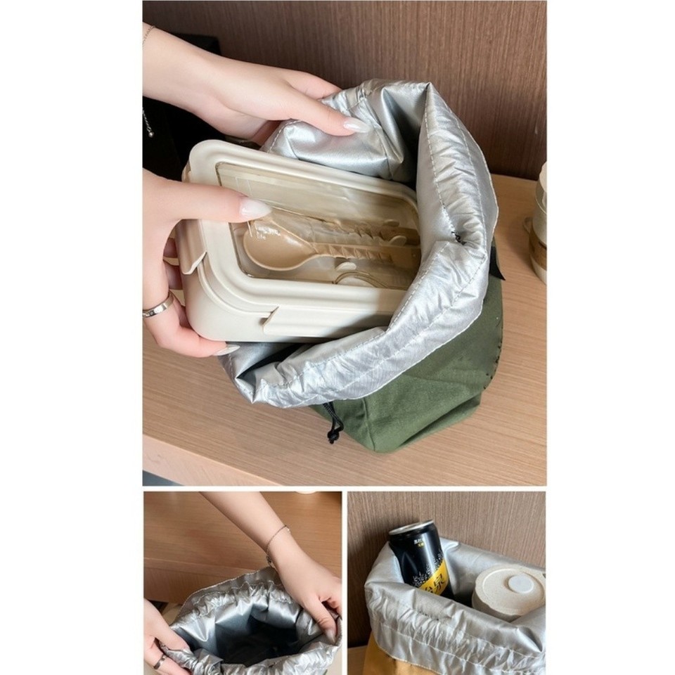 Insulated Canvas Lunch Bag Thermal Tote for Work School with Drawstring ...