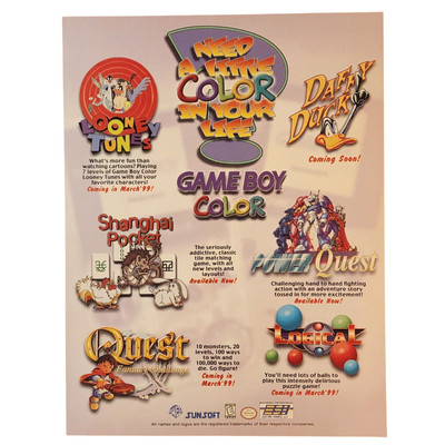 Gameboy Color Nintendo 90s Vintage Video Game Print Ad/Poster Official ...