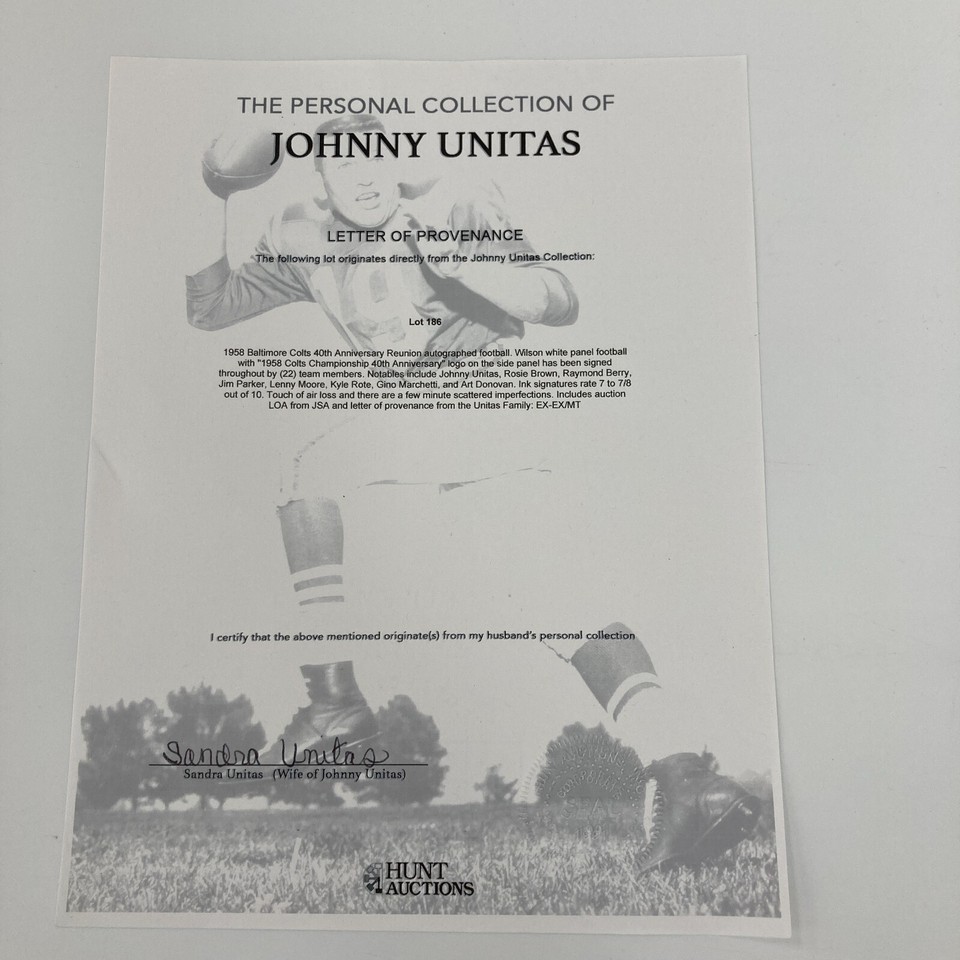 1958 Baltimore Colts NFL Champs Team Signed Football Johnny Unitas ...