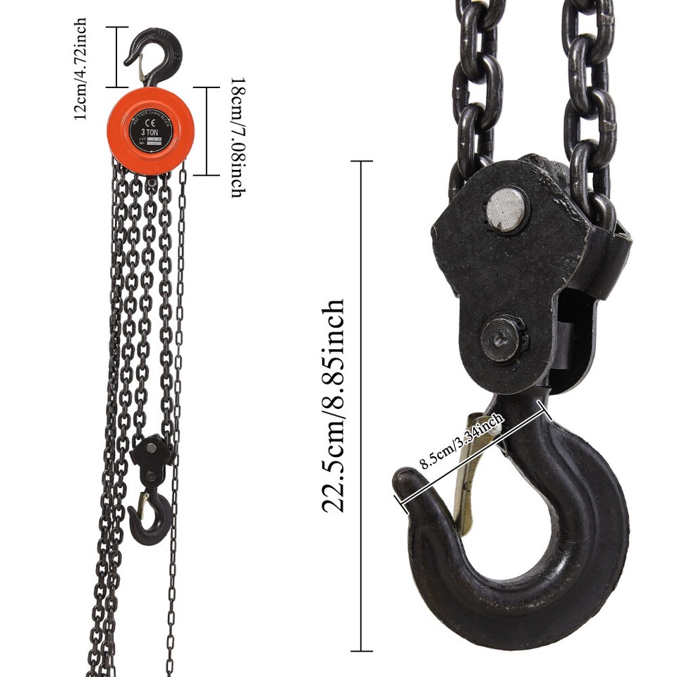 2/3Ton 3M Manual Chain Puller Block Hoist Lift Hand Tool w/ Heavy Duty ...