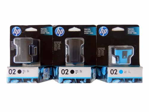 HP Genuine Photosmart 02 Black x 2 + Cyan Printer Ink Cartridges 3110 ...
