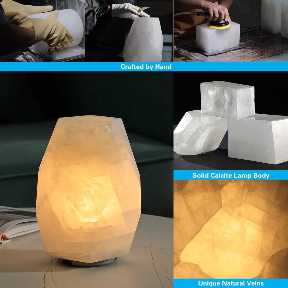 Artsolute Handcrafted Solid Stone Lamp Carved from Natural Calcite ...