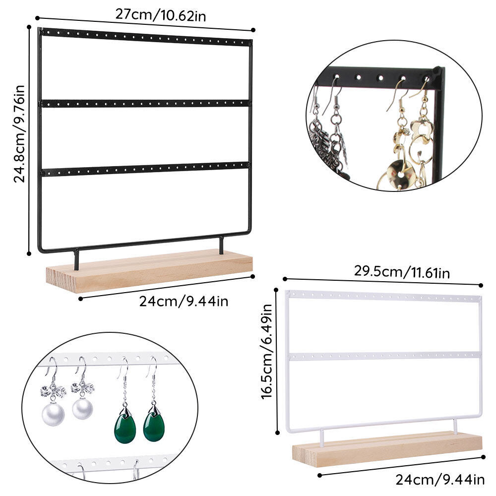 3 Tiers Wooden Earring Display Jewelry Rings Rack Desktop Stand ...