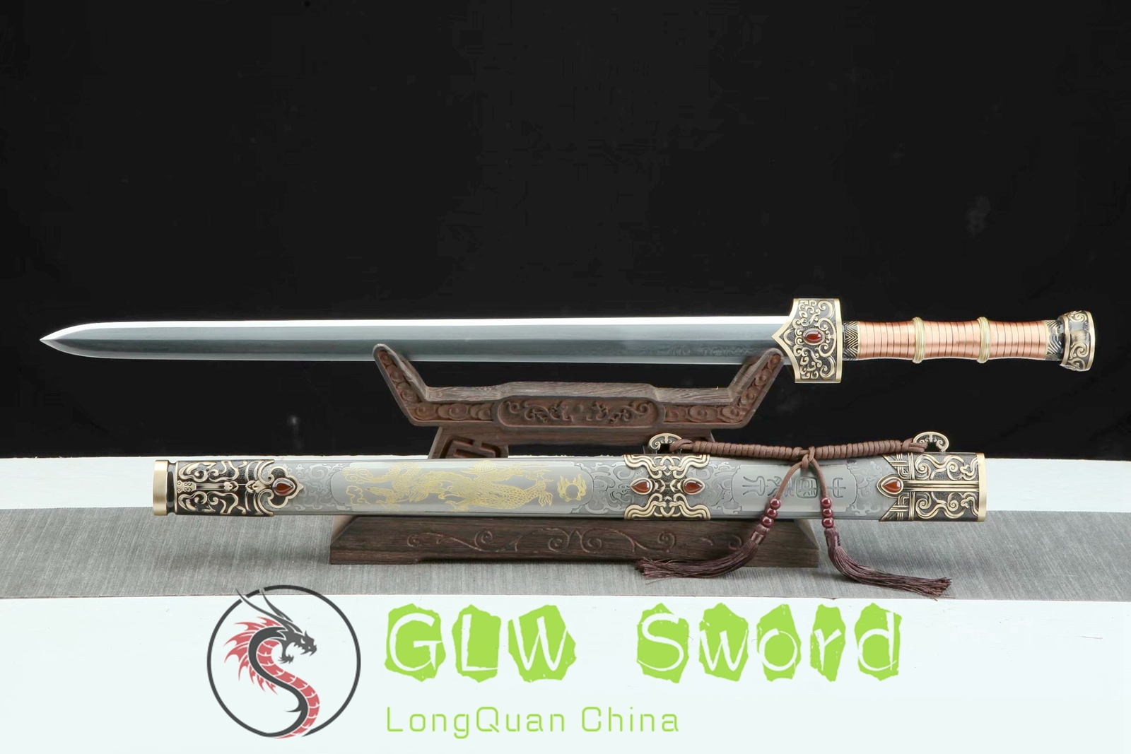 GLW Sword Boutique Chinese KungFu Sword Damascus Folded Steel ChuWang ...