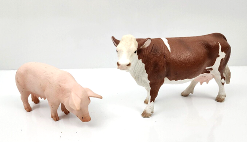 Schleich SIMMENTAL Lot Of 2 COW & PIG Dairy Farm Figure Retired 13641 ...