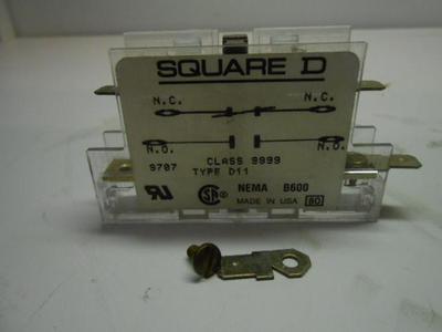 SQUARE D AUXILIARY CONTACTS TYPE D11 CLASS 9999 | eBay