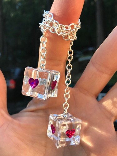 Ice Dice with Hot Pink Hearts on Chain or Cord Car Charm Ornament ...