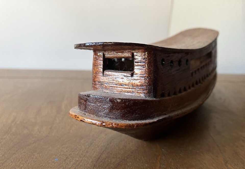 vintage wood boat long hand carved built folk art craft 9 1/2 inches ...