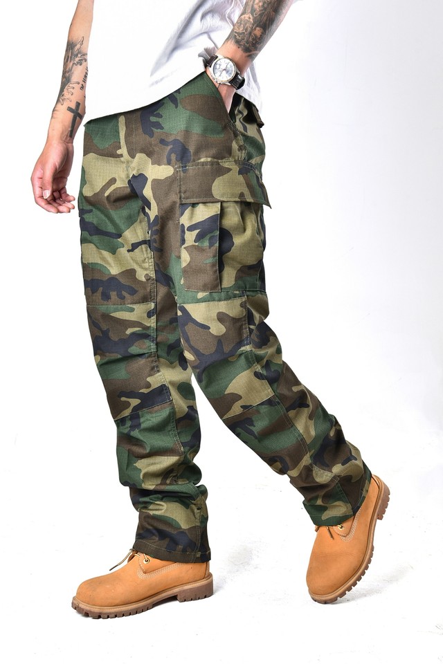BACKBONE Mens Army Style BDU Pants Multi-Pocket Camouflage Casual Cargo ...