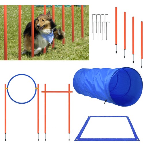 Hunde Agility-Set Hundesport Hürde Sprungreifen Tunnel Stangen ...