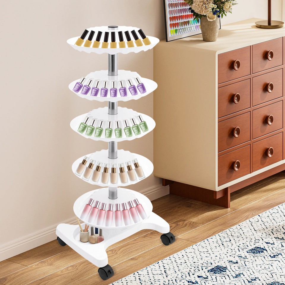 5 Tiers Display Rolling Cart Nail Polish Spinning Rack Display Stand with Wheels | eBay