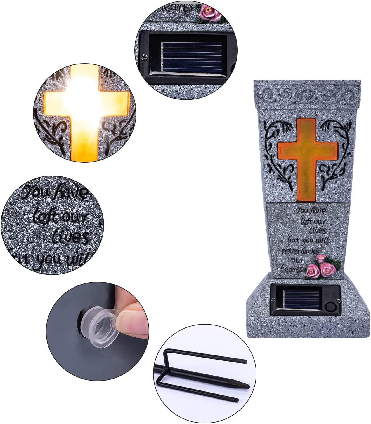 Solar Cemetery Grave Vase with LED for Fresh/Artificial Flowers ...