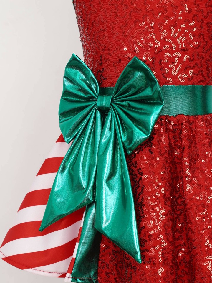 US Girls Santa Claus Costume Candy Cane Dance Unitard Jumpsuit ...