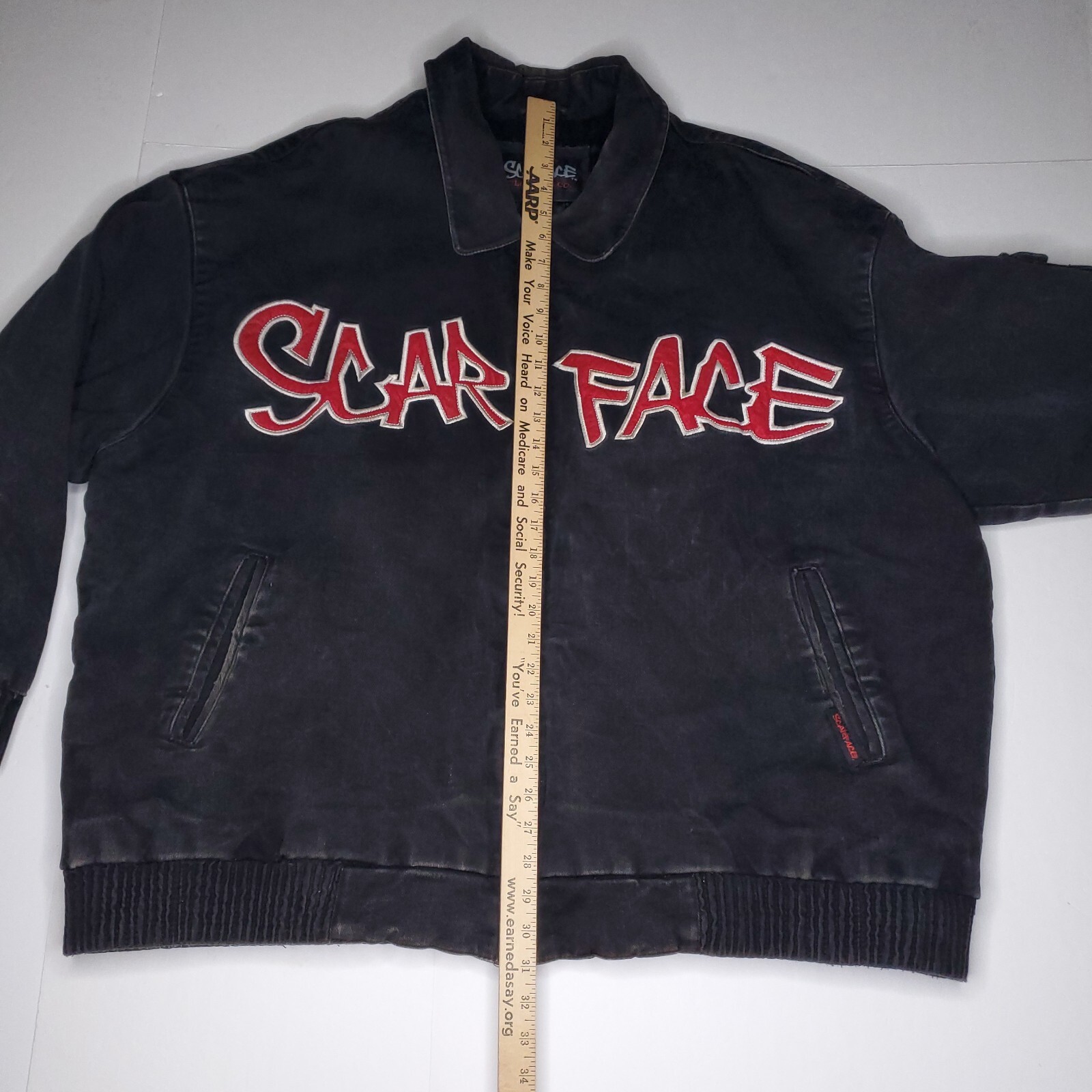Rare Vintage Scarface Black Canvas Jacket Rhinestone … - Gem