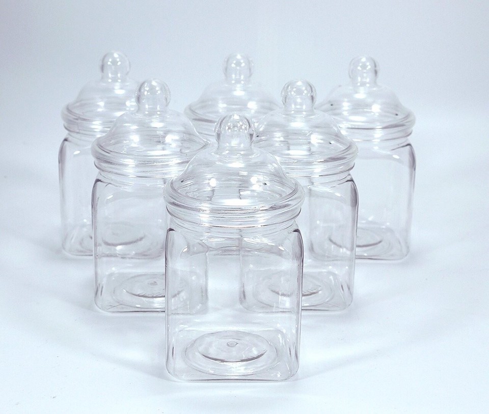Square Plastic Storage Jars 450ml Sweet Jar Tubs Wedding Party Favours ...