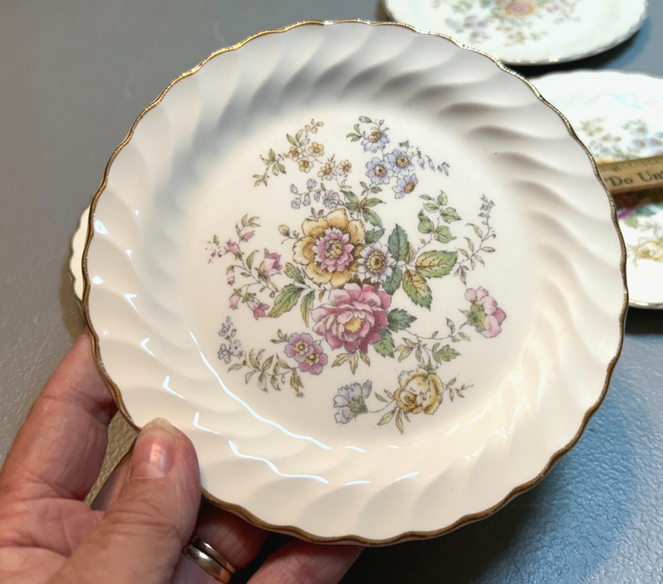 4 Pc Vintage Royal China Swirl Floral Princess Pattern Gold Trim ...