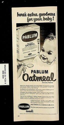 1952 Pablum Oatmeal Cereal Baby Vintage Print Ad 22007 | eBay