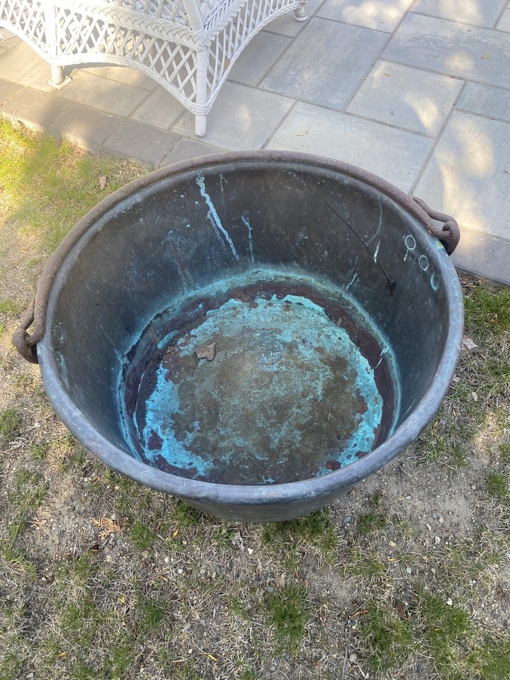 Huge 28" Vintage Copper Apple Butter Cauldron Hand-Hammered, Cast Iron ...
