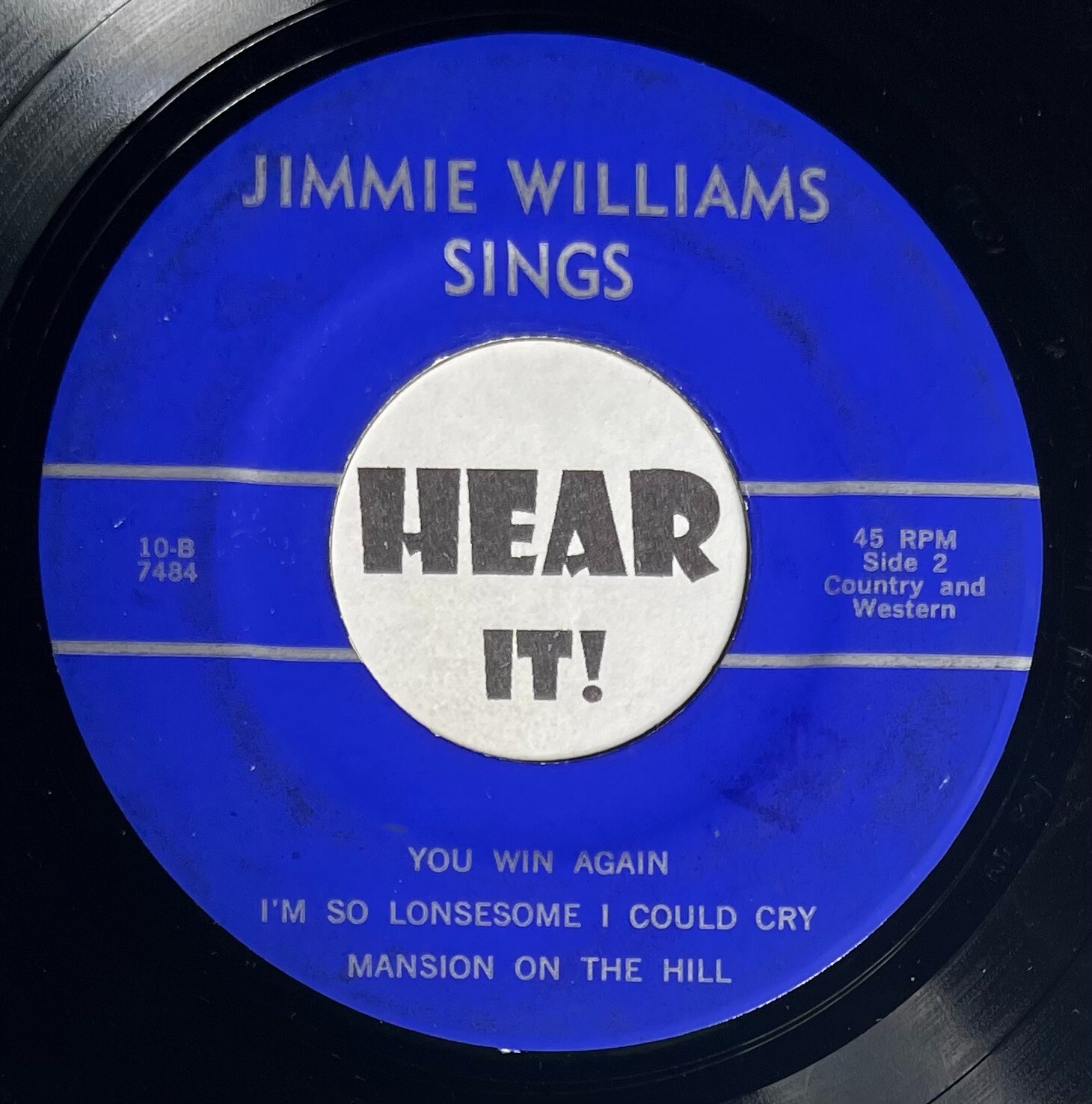 Rite Custom Hillbilly EP 45 JIMMIE WILLIAMS SINGS HANK WILLIAMS #10 ...