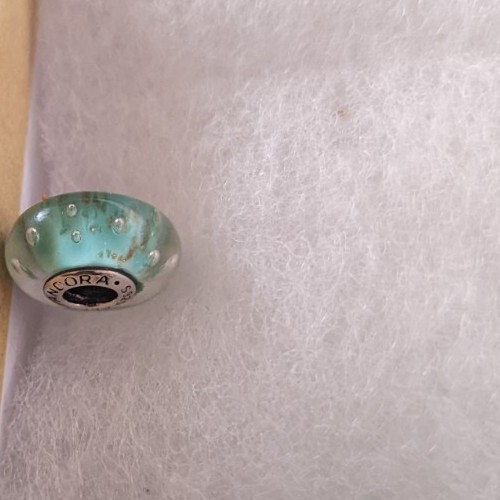 AUTHENTIC Pandora Sterling ALE Mint Glitter Glass Charm 791669 +pouch ...