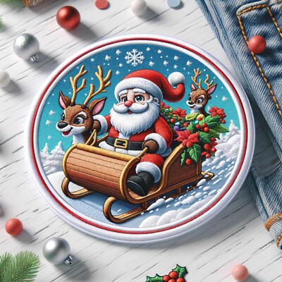 Santa's Sleigh Patch Iron-on Applique Clothing Decor, Christmas, Bag of ...