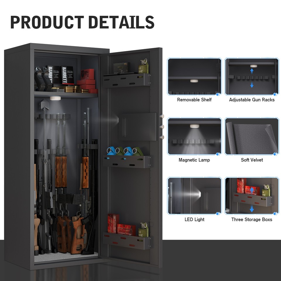 10-12 Rifle Gun Safe, Gun Safe for Home with Backlit Keypad and LED ...