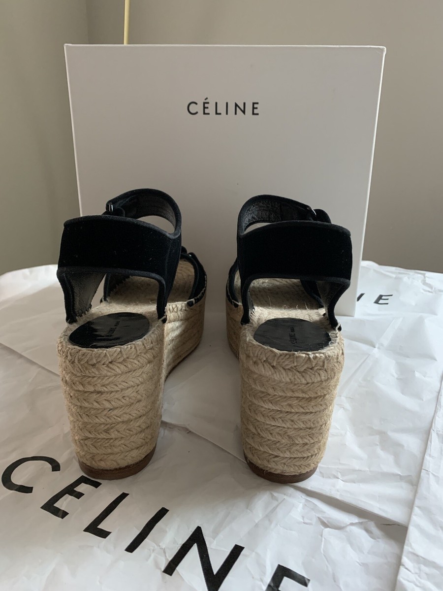 CELINE Espadrilles Black Velvet Scratch Wedge Platform CELINE Espadrilles Black Velvet Scratch Wedge Platform