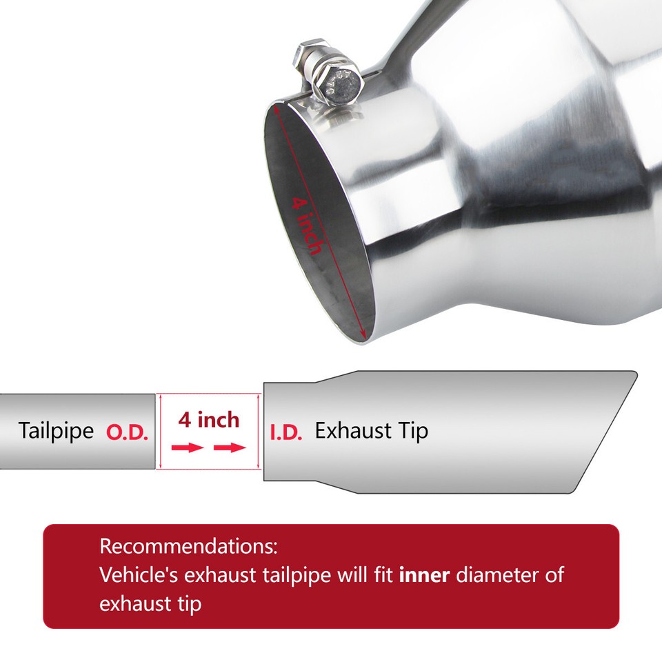 Inlet 4" Outlet 7", 18" Long Stainless Steel Rolled Edge Exhaust Tip ...