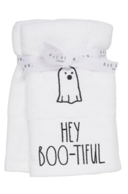 2X Rae Dunn Set/2 Hand Towels HEY BOO-TIFUL BEAUTIFUL WHITE FREE ...