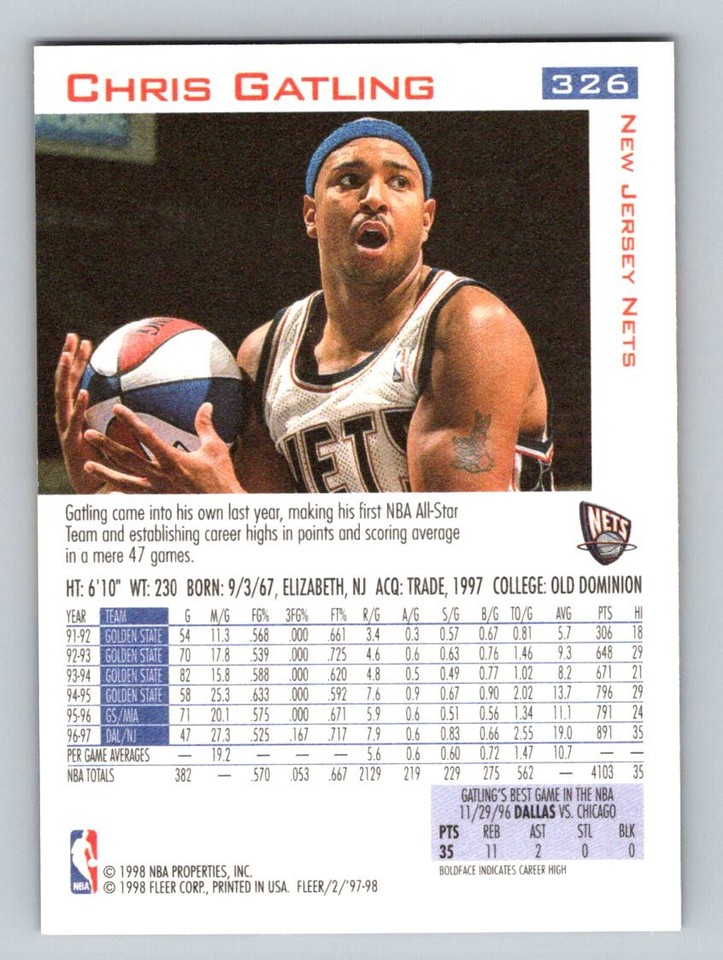 1997 Fleer #326 Chris Gatling NM | eBay