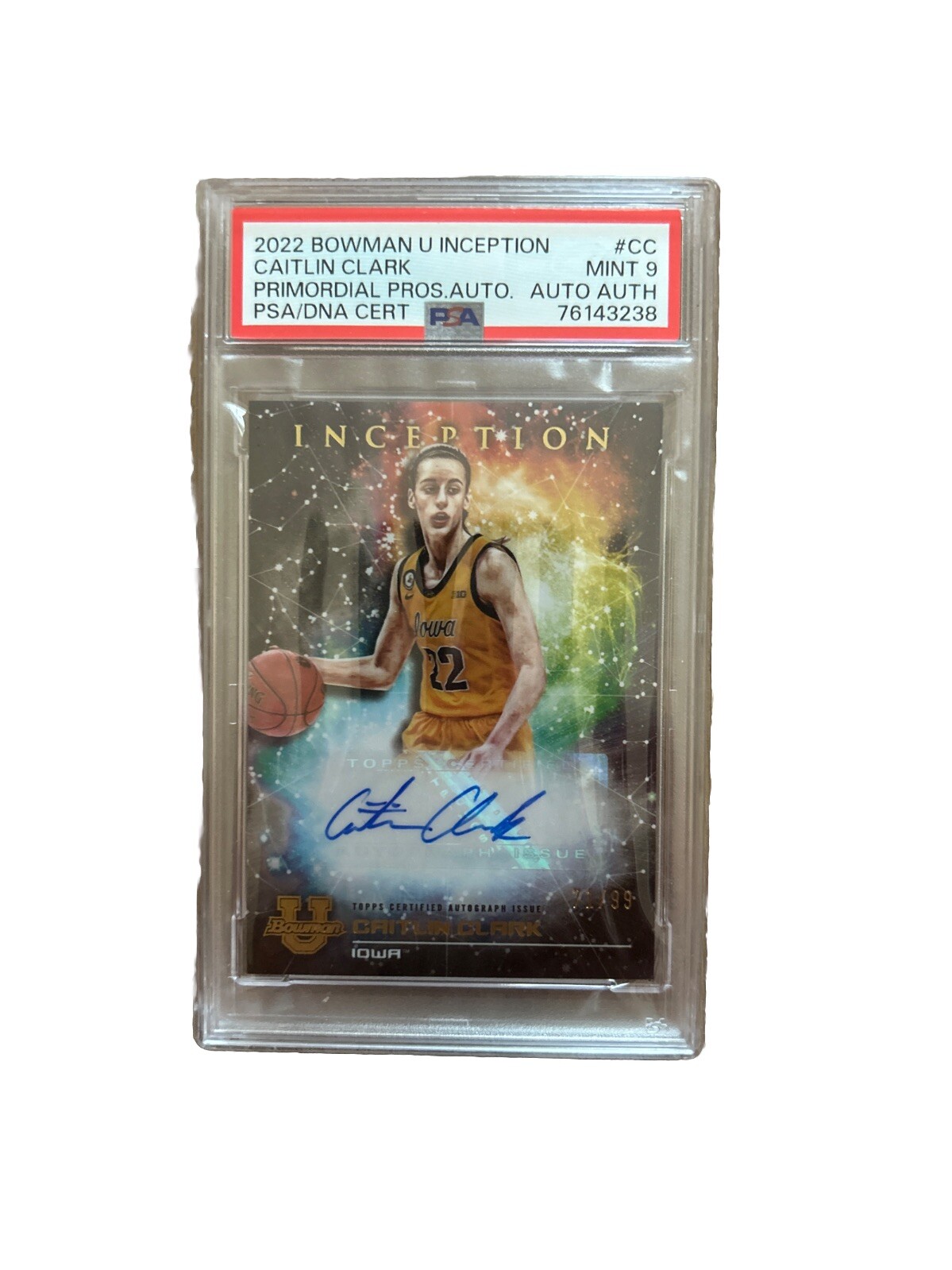 2022 Bowman U Inception Caitlin Clark Primordial Auto /99 PSA 9 CASE ...