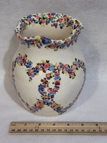 Jan Pugh Packer Creek Pottery Handmade Vase Hearts Flowers Ruffled Edge ...