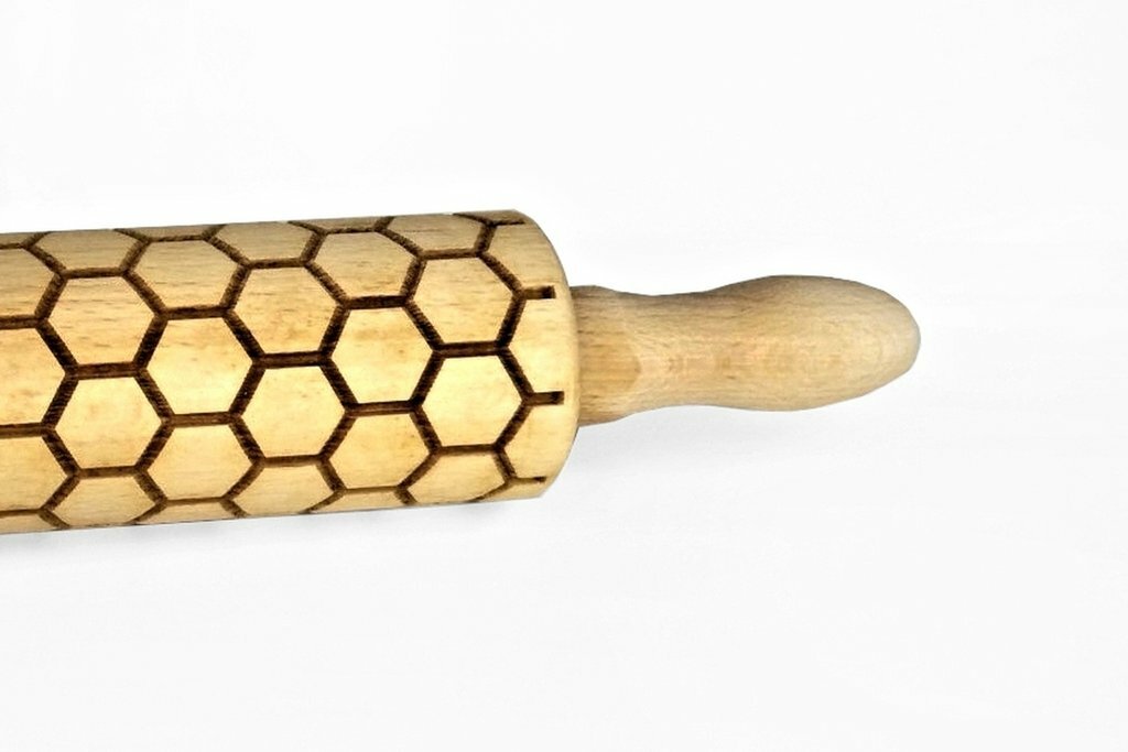 Engraved HONEYCOMB rolling pin wooden laser cut pattern unique design ...