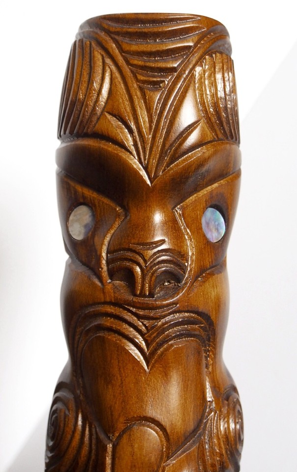 Vintage Maori Teko Teko Carved Kauri Wood Tiki Figure with Paua Shell ...