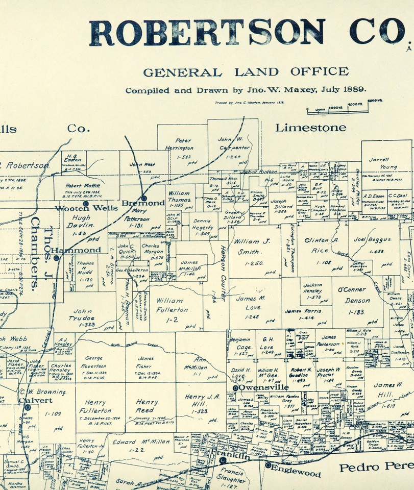 Old Robertson County Texas Land Office Owner Map Hearne Owensville ...