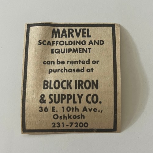 Block Iron & Supply Co Marvel Scaffolding & Equipment 1974 Oshkosh WI ...